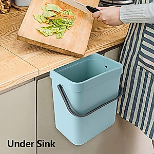 VIGIND Hanging Small Trash Can with Lid Under Sink for Kitchen, 5 L/ 1.3 Gallons Plastic Waste Basket,Food Waste Bin,Kitchen Compost Bin for Counter Top,Bathroom/Office (Blue)