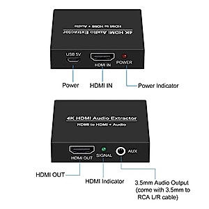 HDMI Audio Extractor 4K, avedio links HDMI to HDMI + 3.5MM Audio Output Converter Adapter Inserter, Support 1080P 3D Compatible with Fire Stick, Xbox, Laptop,Blu-Ray Player