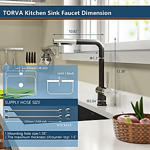 TORVA Black Pull Down Kitchen Faucets, Stainless Steel Kitchen Sink Faucet with Pull Out Sprayer Single Handle with Deck Plate, Matte Black