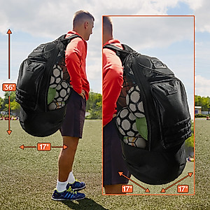 Fitdom Heavy Duty XL Soccer Mesh Equipment Ball Bag w/Adjustable Backpack Shoulder Strap Design for Coach. 2 Different Size Front Pockets for Sporting Accessories. Best for All Outdoor & Water Gears
