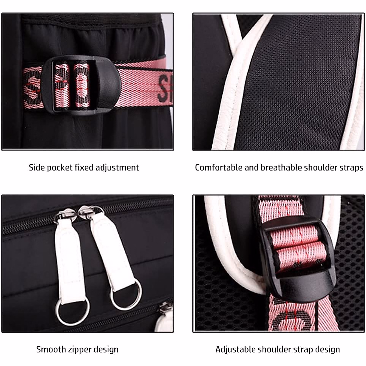 RUILIHIAO Teenage USB Port Backpack Black Pink Plush Ball Pendant School bag Outdoor Travel Daypack Bookbag (Pattern 1)