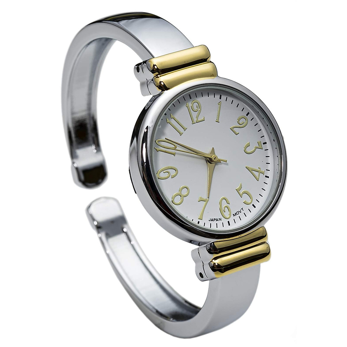 2Tone Metal Band Slim Case Women's Bangle Cuff Watch