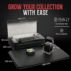 Premium Trading Card Game Deck Storage Box with 5 Deck Box, 1 Playmat, 10 Dividers, Holds 1200+ Cards, Tcg/Mtg Deck Box/YugiOh Deck Box/Pokemon Deck Box/Baseball Card Storage, PU Leather (Black)