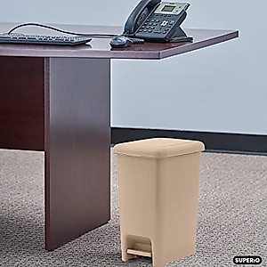 Superio 2.5 Gal Slim Step On Pedal Plastic Trash Can, 2 Pack Waste Bin for Under Desk, Office, Bedroom, Bathroom- 10 Qt, Black (Beige)