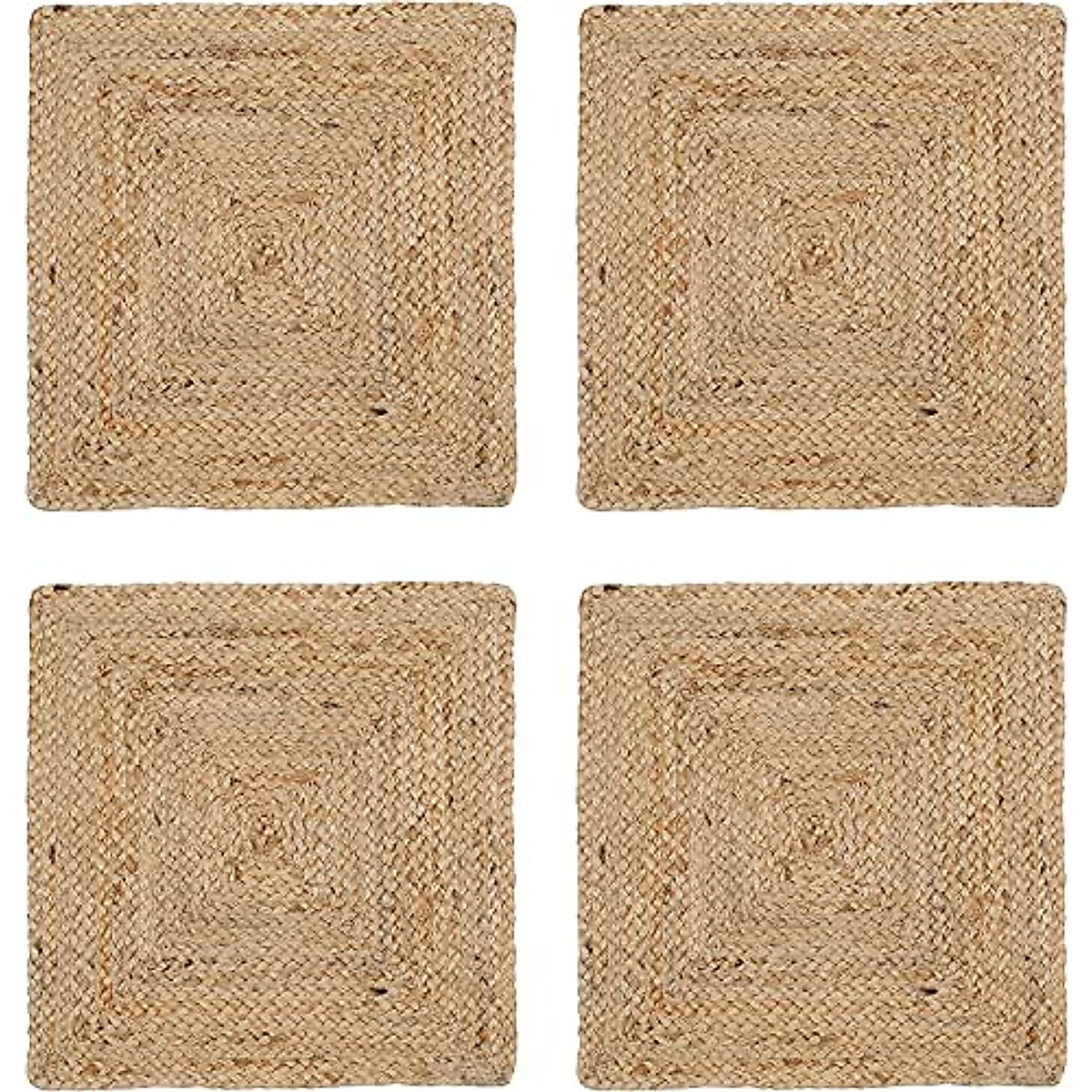 Jaipur Special Home Jute Braided Square Placemats 14x14 Inches - Natural Reversible Mats for Dining Table Woven Placemats Farmhouse Placemats (Set of 8)