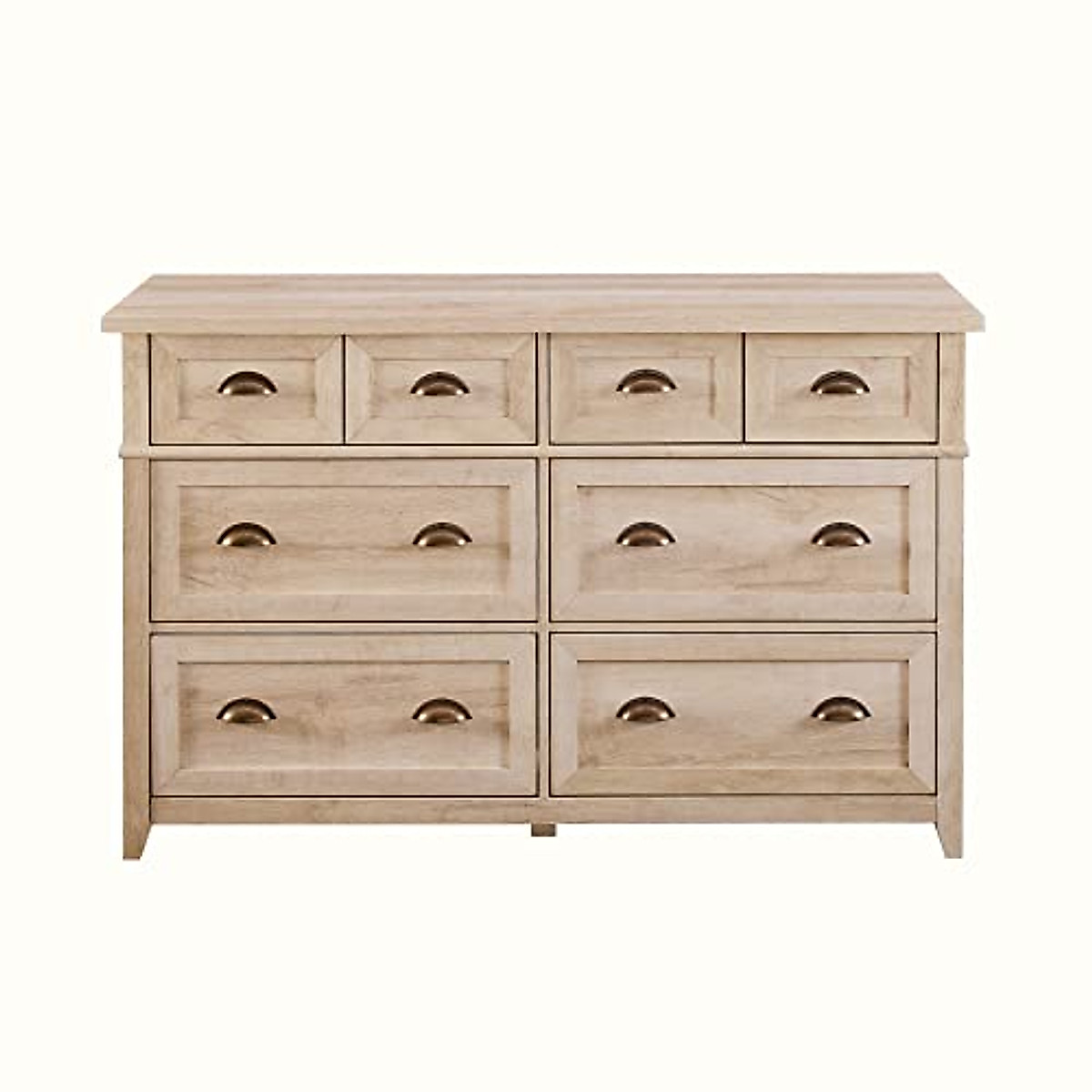 Walker Edison Modern Farmhouse 6-Drawer Framed Dresser with Half-Moon Handles, 52 Inch, White Oak
