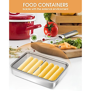 LayaVilla 1PCS Cheese Container for Fridge, 304 Stainless Steel Deli Meat Container for Fridge with Ridged Bottom, Food Storage Containers with Lids (1PCS Cheese Container- 27 FL OZ)