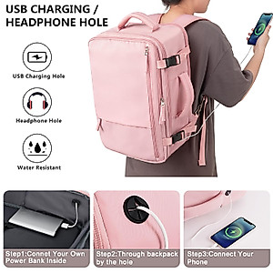 Snoffic Travel Backpack for Women, Large Carry On Backpack for Travel, Waterproof Backpack Personal Item, Backpack for Women, 17.3 Inch Laptop Backpack, College Bag Casual Daypack, Pink