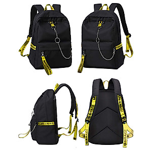 El-fmly Fashion Water Resistant Backpack for Travel Lightweight School Bookbags with Cute Letters Strap for Teenage Girls & Children (Black+Pink)