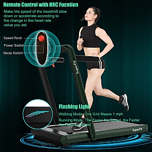 GYMAX Under Desk Folding Treadmill, 4.75HP 2 in 1 Running Walking Machine with Heart Rate Control, APP Control, LED Touch Screen and Remote, Luxury Treadmill for Home/Gym (Green)