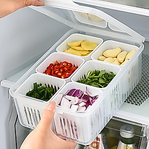 Bhtqdnq Food Storage Containers with Lids Airtight, Fridge Fresh-Keeping Container with 6 detachable small boxes, Portable Divided Fruit Storage Container Onion Ginger Garlic Cherry Storage (6 boxes)