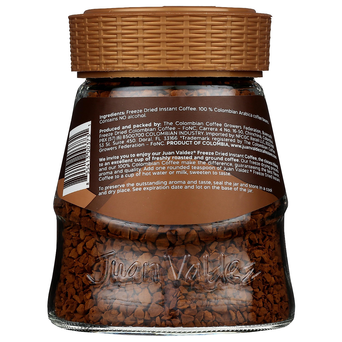 Juan Valdez Freeze Dried Instant Colombian Coffee, 3.5 oz Jar, Advanced Freeze-Drying Technique to Preserve Flavor and Aroma, 100% Colombian Coffee, Kosher, Pack of 1