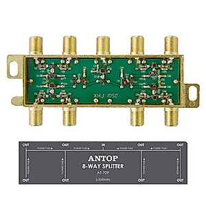 Signal Splitter - ANTOP AT-709 Coaxial Splitter 8 Way 2GHz- 5-2050MHz - Low-Loss RF Splitter for TV and Satellite - HD Coaxial Cable Splitter