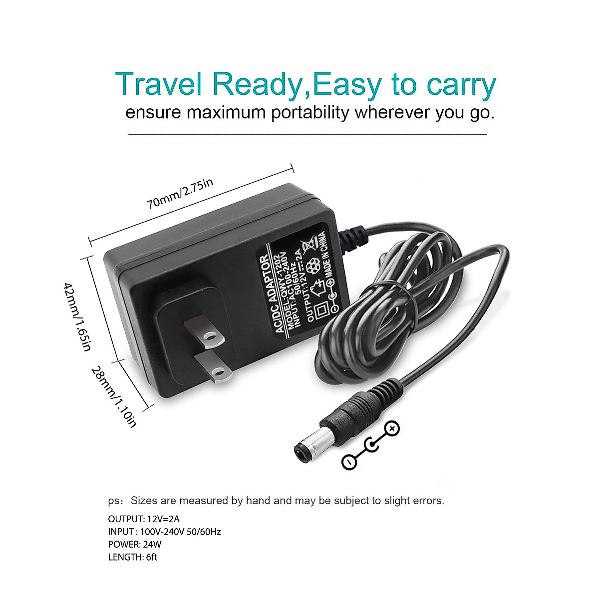 12V DC Adapter Charger Universal DC in 12 Volt 2 Amp Power Supply Cord Compatible for Beats by Dre Beats Pill XL, Streamlight Waypoint 300 44900 44902 44910 44905 44909 LED Flashlight Spotlight Cable