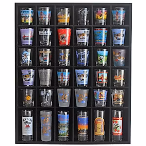 Black Shot Glass Display Case 36 Slots Minifigures Thimble Collection Display Rack Freestanding - No Door (with 1 Row for Tall Shooters)