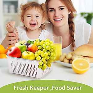 Saymkpesd Fruit Storage Containers for Fridge, Multipurpose Leak Proof Fridge Organizers and Storage with Strainer Fresh Keeper Vegetable Storage Containers for Produce Berry Meat BPA Free