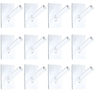 Jetec 12 Pieces Coat Hooks Acrylic Wall Mounted Hooks Hat Rack Robe Hook Single Organizer Adhesive Clear Wall Hooks Decorative Hooks for Clothes, Hat, Towels Hanger