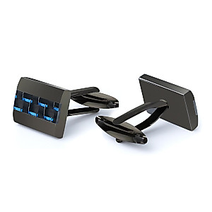 Mr.Van Men's Carbon Fiber Cufflinks Set Handcrafted Rhodium Plated Cuff Links for Business Wedding