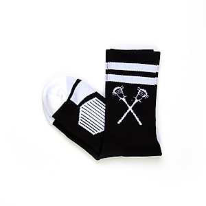 ChalkTalkSPORTS Lacrosse Woven Mid-Calf Socks | Retro Crossed Sticks | Black & White