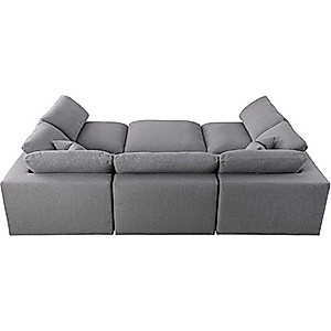 Meridian Furniture Serene Collection Modern | Contemporary Deluxe Comfort Modular Sectional, Soft Linen Textured Fabric, Down Cushions, 2 Corner + 3 Armless + 1 Ottoman, Grey