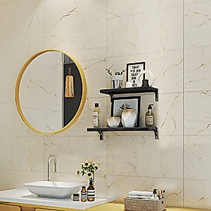 evron Floating Shelves Wall Mounted Set, Water Proof Wall Shelves for Living Room, Dining Room, Bedroom, Kitchen, Office and Greenhouse (Black Set of 2)