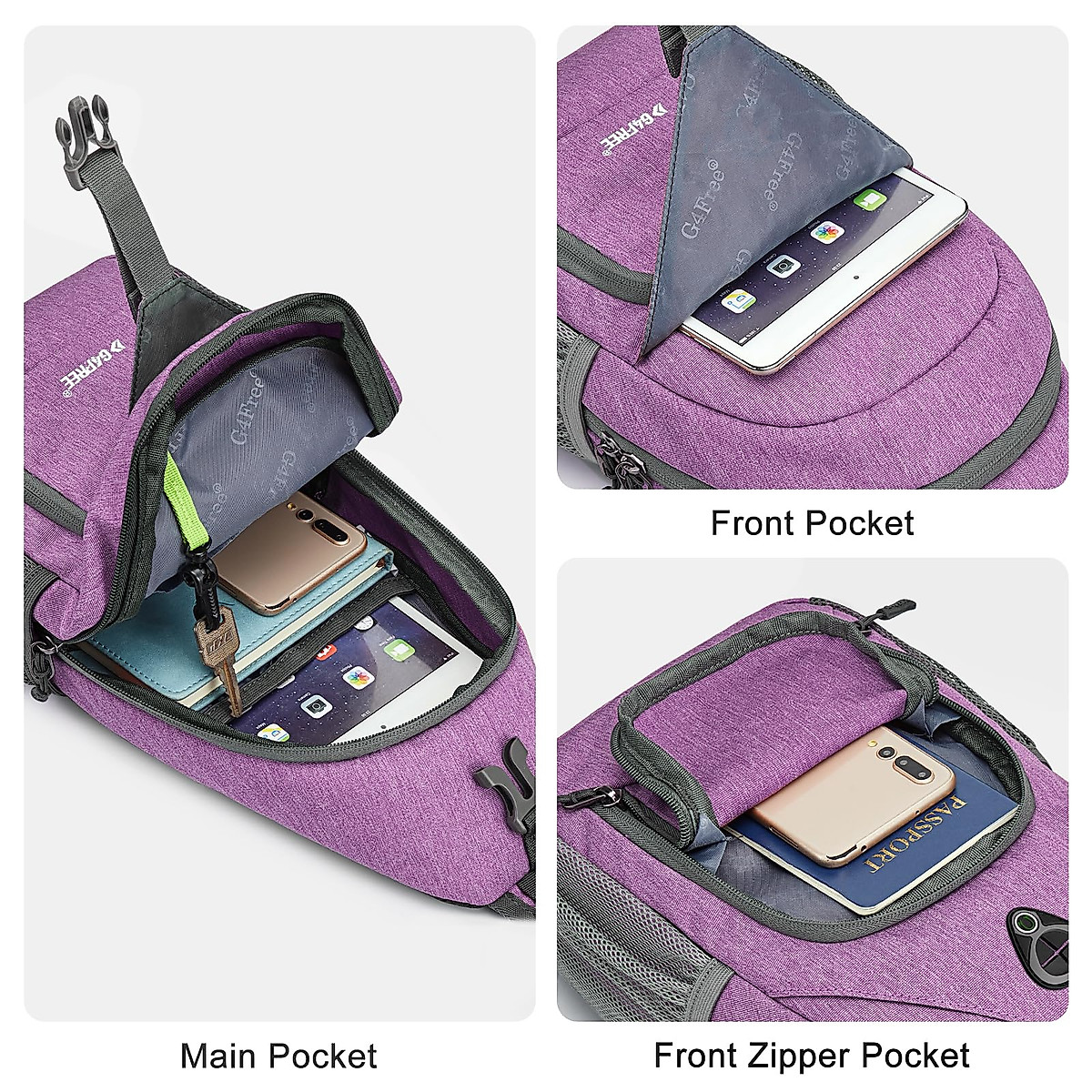 G4Free RFID Sling Bag Crossbody Sling Backpack Small Chest Shoulder Backpack Men Women Hiking Outdoor(Light purple)