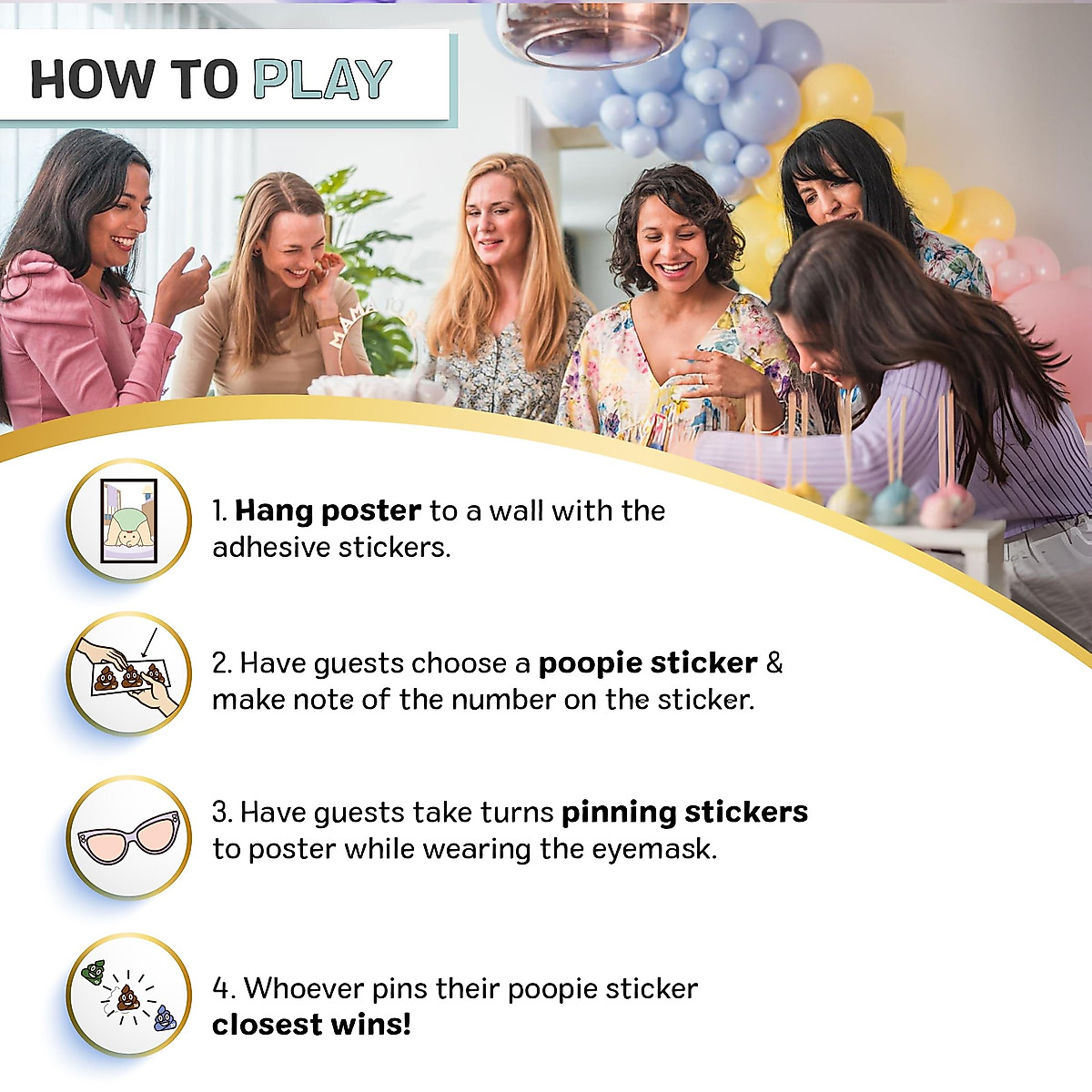 Pin the Poopie on the Diaper Boy Baby Shower Game - Hilarious Baby Shower Game with Vibrant Stickers - Perfect for Gender Reveal, Coed or Gender Neutral Party - Funny Baby Shower Idea for 48 Guests