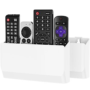WALI Remote Control Holder Wall Mount 2 Pack, 8 Inch Hole-Free TV Remote Holder Wall Mount No Need to Drill Holes Adhesive Remote Control Wall Holder for 3 or 4 Remote Controls, White (WMH002-W)