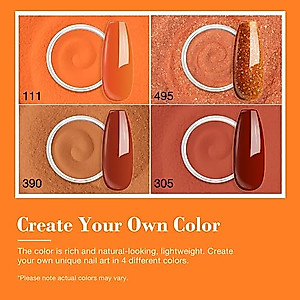 AZUREBEAUTY Dip Powder Nail Kit Starter, Orange Brown Glitter, 4 Fall Pumpkin Maple Dark Colors Set, French Halloween Nail Art Base Top Coat Activator Essential Liquid Manicure DIY Salon 12 PCS