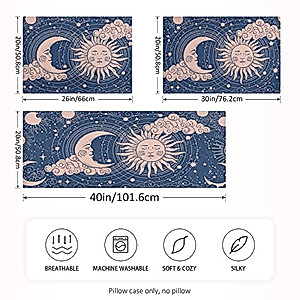 Boho Moon Sun Pillow Covers Silk Pillowcase for Hair and Skin Soft and Smooth Cooling Satin Pillowcase Standard Size Pillow Case for Hot Sleepers, Night Sweats Women Bed (20x26 Inch)