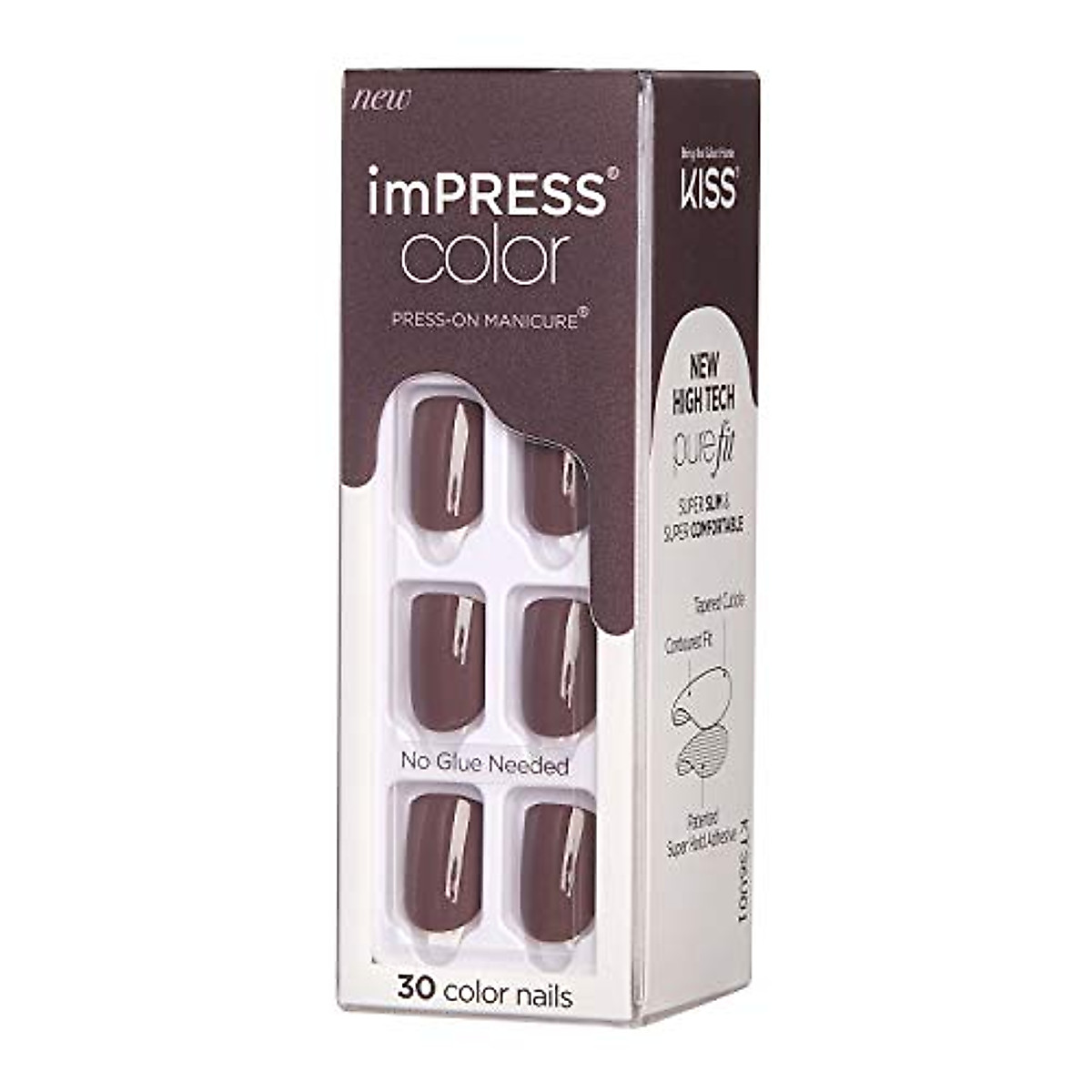 KISS imPRESS No Glue Mani Press On Nails, Color, 'Try Gray', Gray, Short Size, Squoval Shape, Includes 30 Nails, Prep Pad, Instructions Sheet, 1 Manicure Stick, 1 Mini File