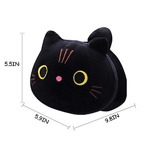 Cuecutie 9.8" Black Cat Plush Kawaii Cat Pillow Black Cat Stuffed Animal Plushies Cute Round Eyes Kitten Plush Doll Toy for Friend Birthday Valentine Christmas