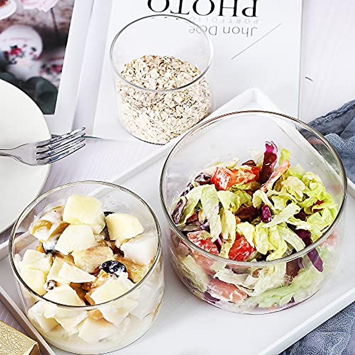 LUXU Glass Salad Bowl 46 oz,Fruit Bowl 29 oz Milk Bowl 15 oz,Set of 3 Glass Mixing Bowl All Purpose Round Serving Bowl Great for Serving Salad,Fruit,Popcorn, Dips,Condiments,Snack,Oatmeal and More