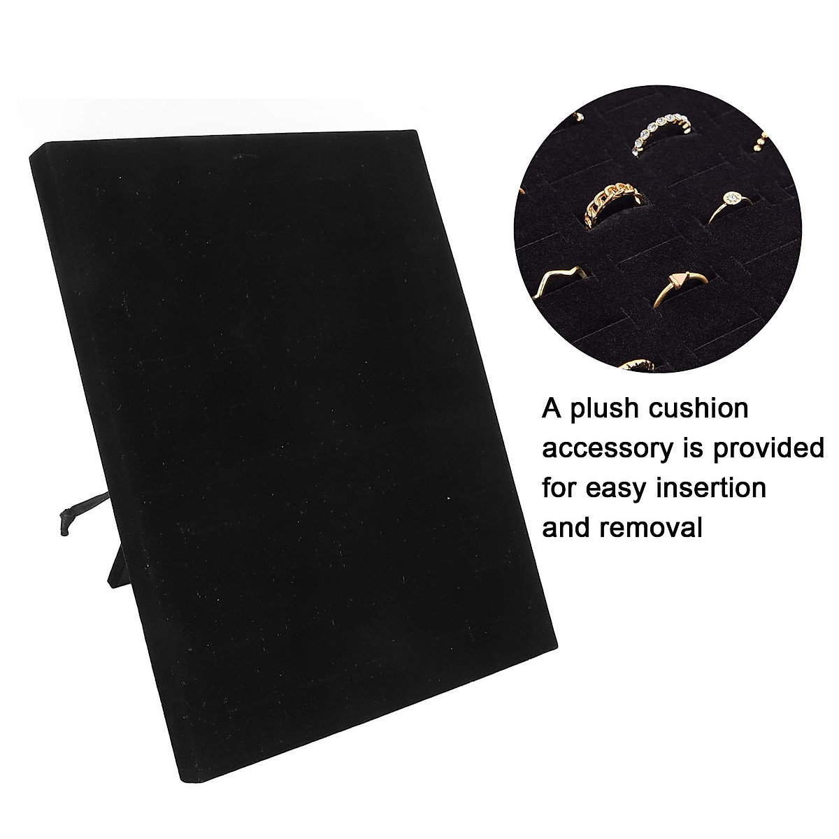 UPQRSG Ring Holder Display Tray, 50 Slots Black Soft Velvet Ring Organizer, Jewelry Organizer Stand, Stud Earring Holder Organizer for Selling Rings Earrings Show