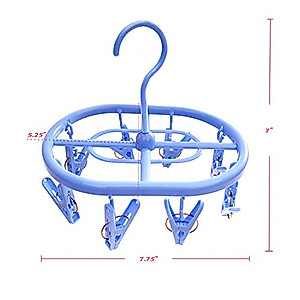 NL Foldable Clothes Drying Rack, Plastic Clothes Hanger, Drying Clip Hanger, Hangers with 8 Clips/Hooks, Fordable Laundry Drying Rack by Lake Tian, Three Colors (Blue)