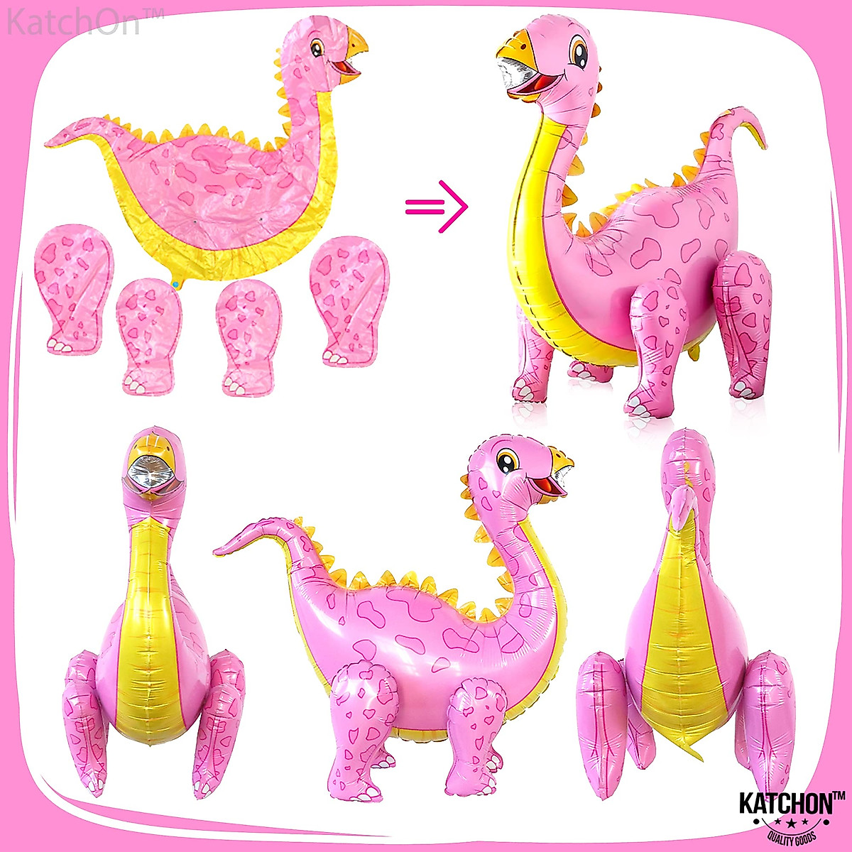 KatchOn, Giant Pink Dinosaur Balloons - 35 Inch, Pack of 2 | Dinosaur Pink Balloons, Pink Dinosaur Birthday Decorations | Girl Dinosaur Balloons, Girl Dinosaur Party Decorations | Pink Dino Balloons