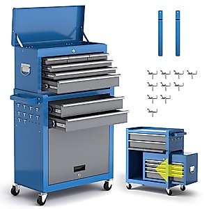 AIRAJ PRO 8-Drawer Rolling Tool Chest with Wheels,Removable Tool Box Organizer,Detachable Top Box & Locking System,High Capacity Tool Storage Cabinet for Workshop Mechanics Garage (Blue)