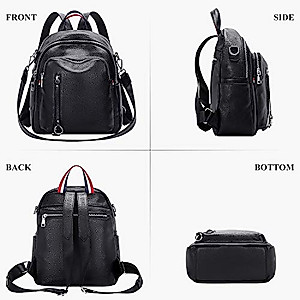 ALTOSY Fashion Genuine Leather Backpack Purse for Women Shoulder Bag Casual Daypack Medium (S9 Black New)