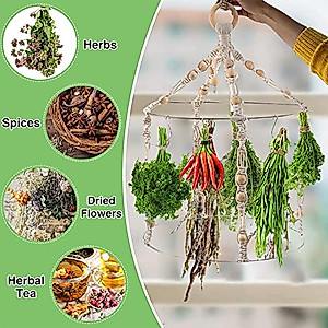 NULYUNZE Boho Herb Drying Rack, Hanging Herb Dryer Rack, Herb Drying Rack with 15 Hooks, Boho Handcrafted Macrame Mobile Hanging Drying Rack for Vanilla Herbaceous Plant