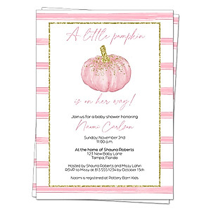 Baby Shower Invitation Pumpkin Theme For Girl Fall Customizable Personalized Invite (12 count)