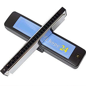 WAAZVXS Harmonica 24 Holes Brass Reeds Blues Harp Mouth Organ Key C ABS Comb Wood Musical Instruments Silver 6624 (Color : Key E)
