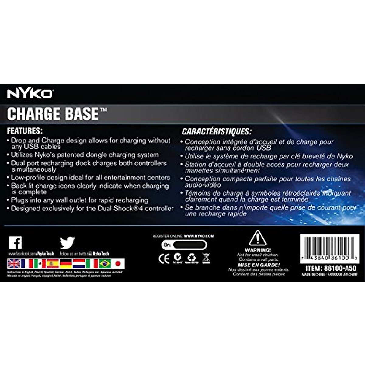 Nyko Charge Base - PlayStation 4 with a Modern and Simple Drop and Charge Design, Dual Patented Dongle Charging Port, Includes a USB and Wall Mount for Super Fast Charging of PS4, PS4 Pro and PS4 Slim Controllers