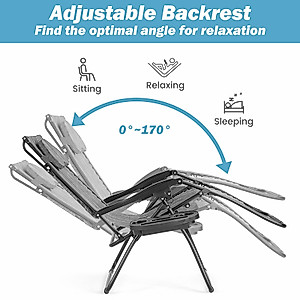 Goplus Zero Gravity Chairs, X-Large Folding Lounge Lawn Chair w/Canopy Shade & Cup Holder, Adjustable Folding Patio Recliner for Pool Porch Deck Oversize (Grey)