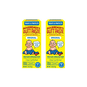 Boudreaux's Butt Paste Original Diaper Rash Cream, Ointment for Baby, 2 oz Tube (Pack of 2)