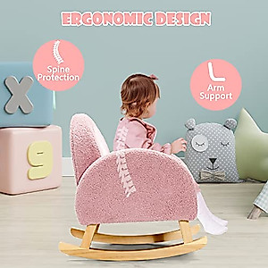 INFANS Kids Sofa, Toddler Rocking Chair with Solid Wooden Frame, Anti-Tipping Design, Plush Fabric, Children Armchair for Nursery Kindergarten Playroom Preschool, Gift for Boys Girls (Pink)