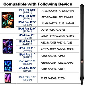 Zosylala 2nd Generation Stylus Pen for iPad with Wireless Charging,Palm Rejection,Digital Display,Compatible with Apple iPad Mini 6,iPad Air 4/5,iPad Pro 11 inch1/2/3/4,iPad Pro 12.9 inch3/4/5/6-Black