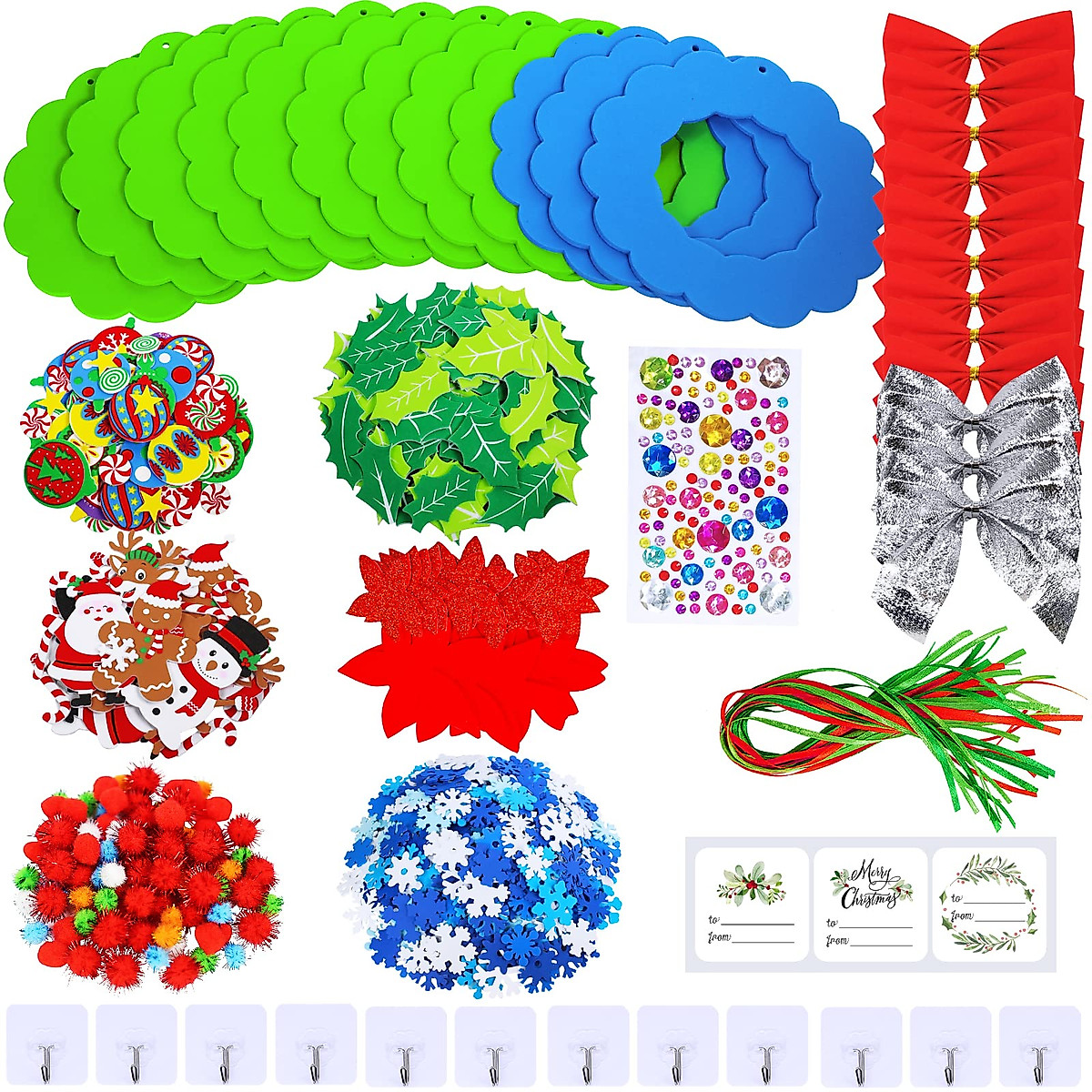 Winlyn 12 Sets Christmas Craft Kits Winter Crafts DIY 3D Christmas Wreath Ornaments Art Sets Santa Snowflake Snowman Christmas Foam Stickers Arts and Crafts for Kids Holiday Home Classroom Activities