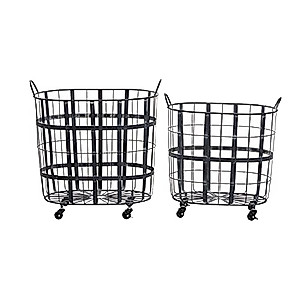 Deco 79 Metal Storage Basket with Wheels and Handles, Set of 2 25", 22"H, Black