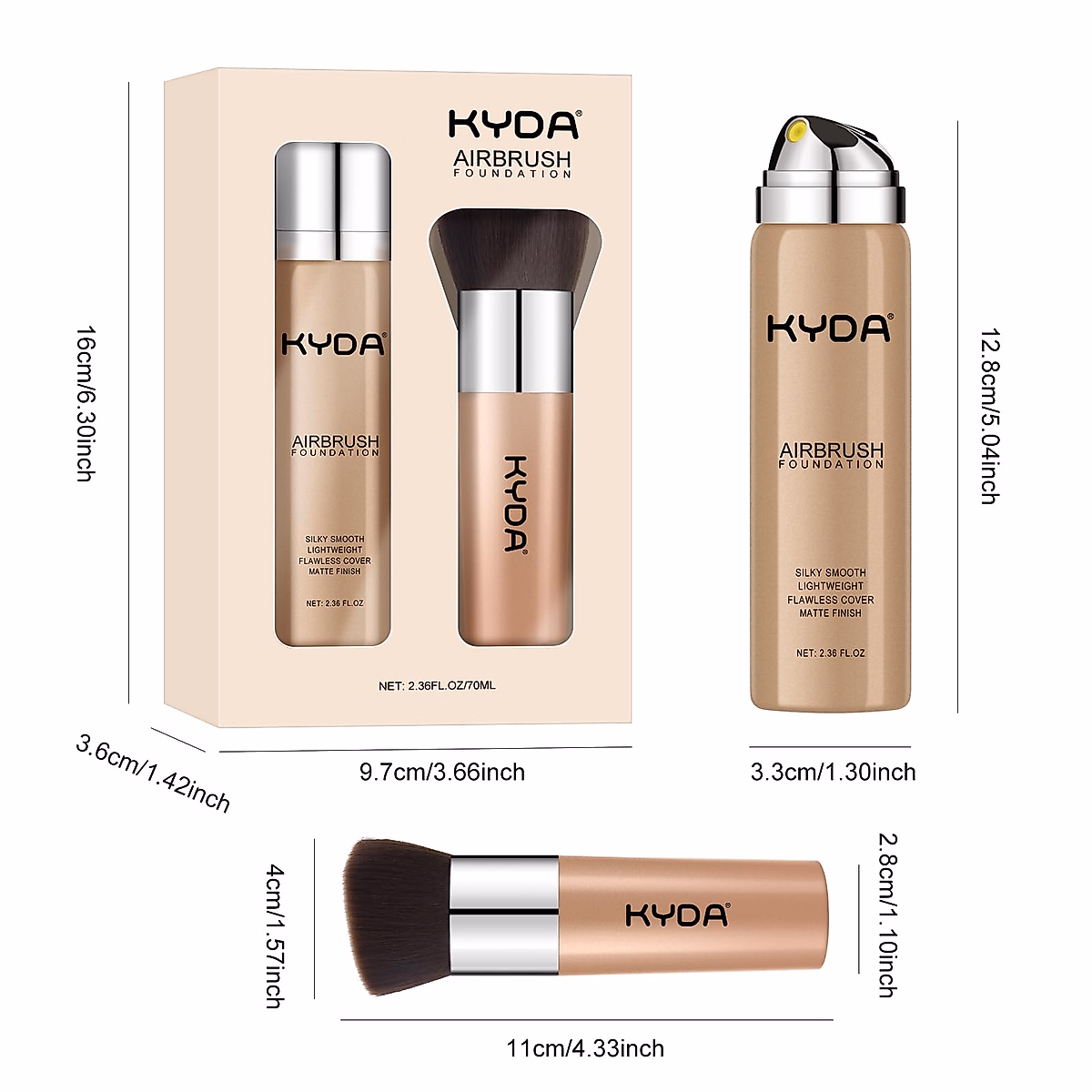 KYDA AirBrush Foundation Spray, Silky Foundation Mist Makeup, Flawless Coverage for Smooth Creamy Nude Finish, Breathable Blendable Lasting Formula, Moisturizing Makeup Primer-#220 Natural Beige