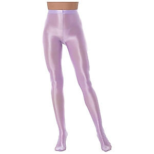 YOOJOO Women High Stretch Shiny Tights Pilates Sports Yoga Leggings Indoor Fitness Glossy Opaque Pantyhose Light Purple X-Large